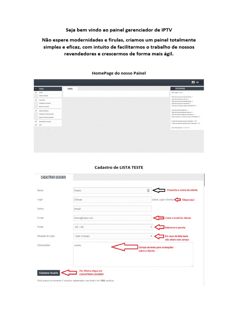 Tutorial Painel IPTV 2018-2 | PDF
