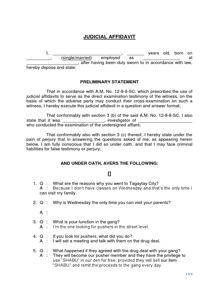 Judicial Affidavit Sample | PDF | Affidavit | Perjury
