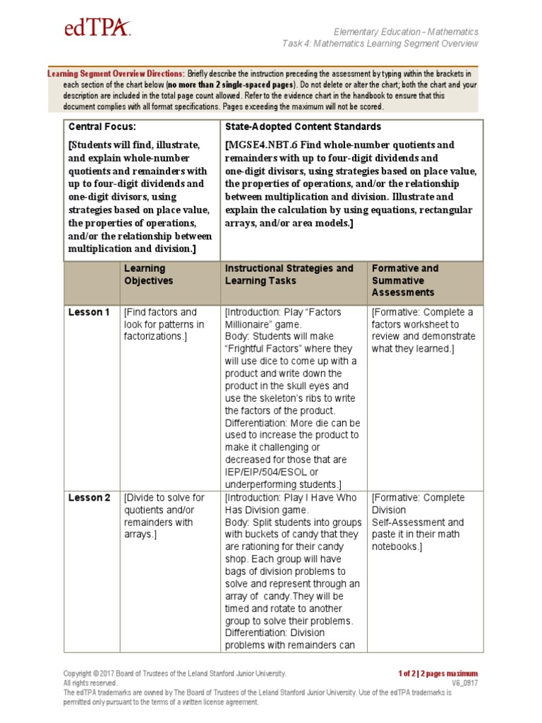 Task 4b Learning Segment | PDF | Division (Mathematics) | Arithmetic