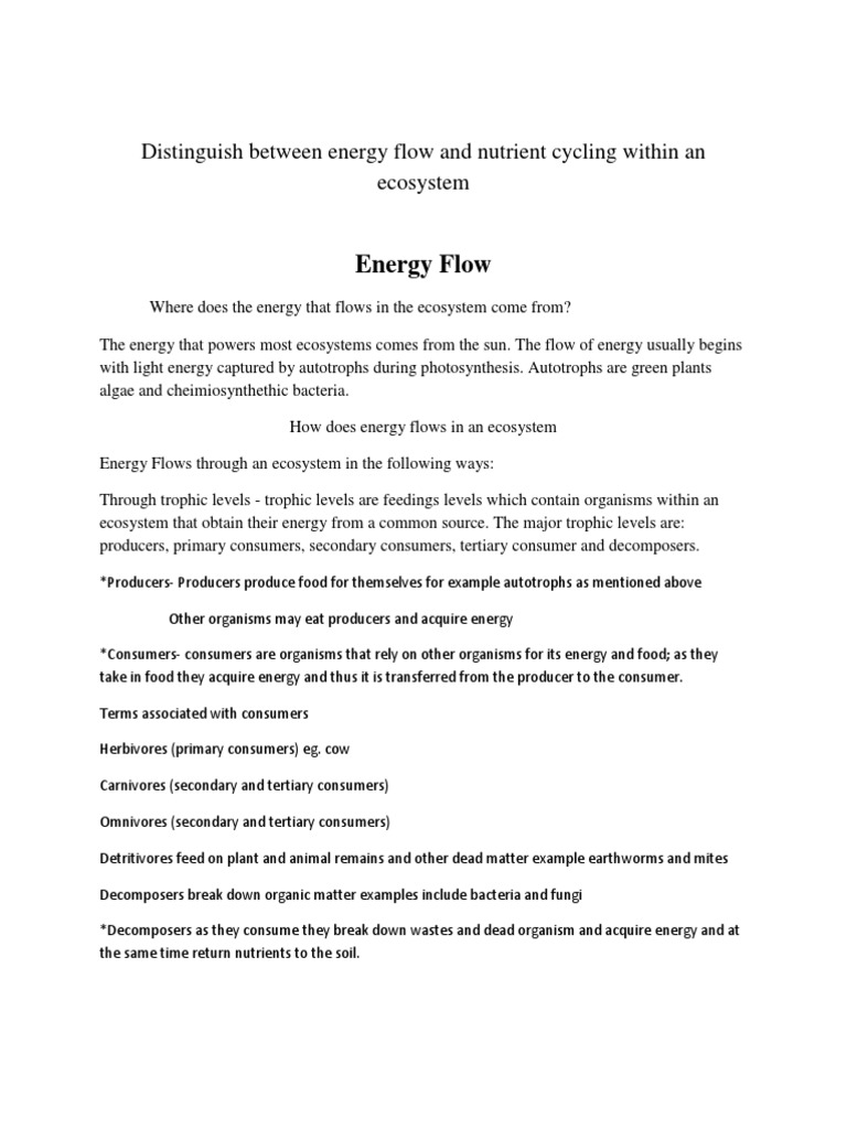 Energy Flow vs. Nutrient Cycling Explained | PDF | Ecosystem | Food Web