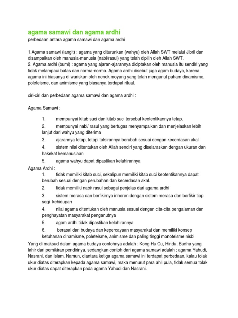 Agama Samawi Dan Agama Ardhi | PDF