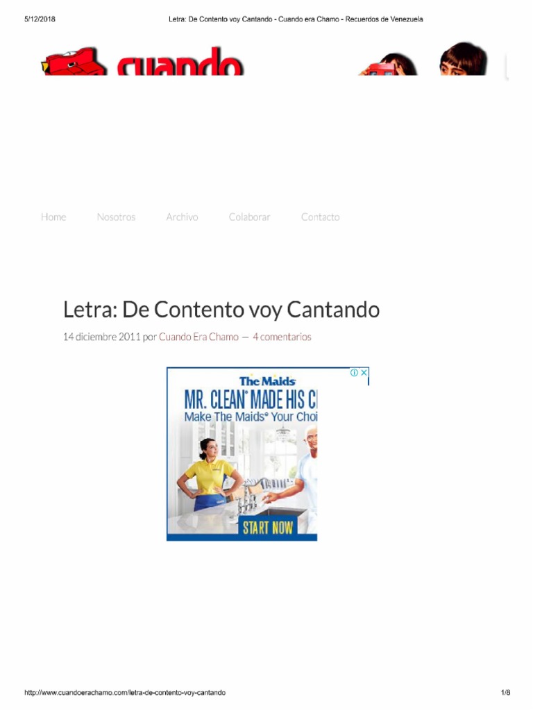 Letra - de Contento Voy Cantando - Cuando Era Chamo - Recuerdos de ...