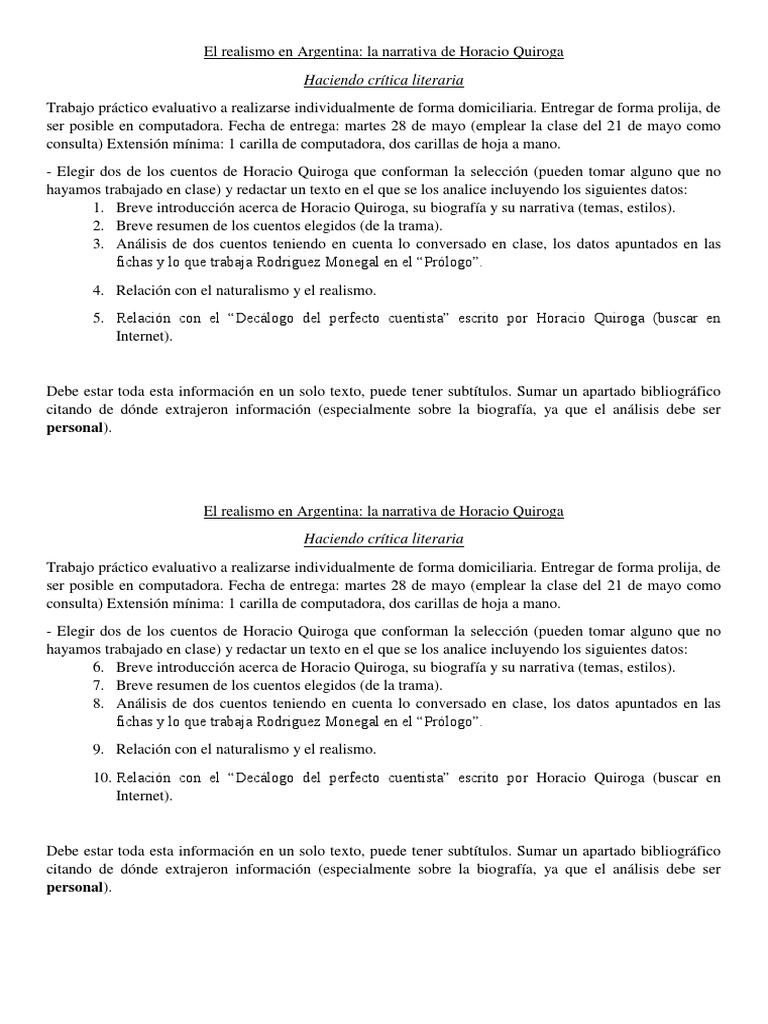 TP Análisis de Dos Cuentos de Quiroga | PDF