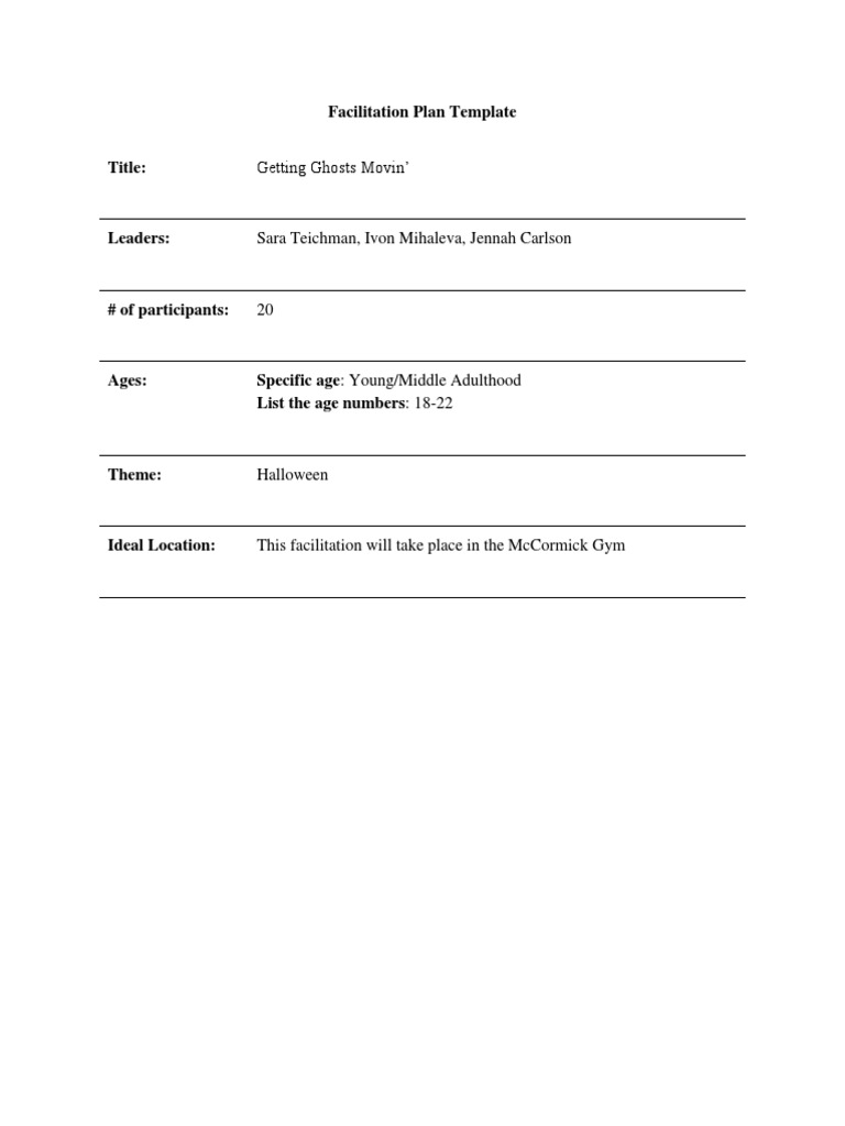 copy of facilitation plan template | Motor Control