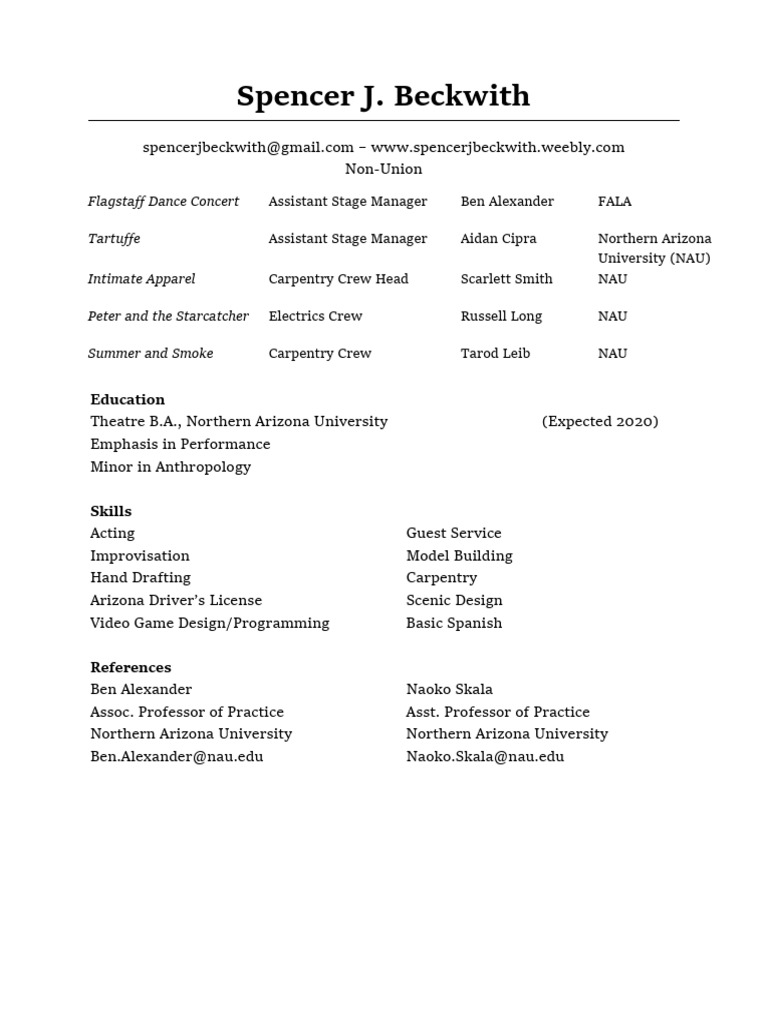 Spencer J. Beckwith: Theatre Resume | PDF