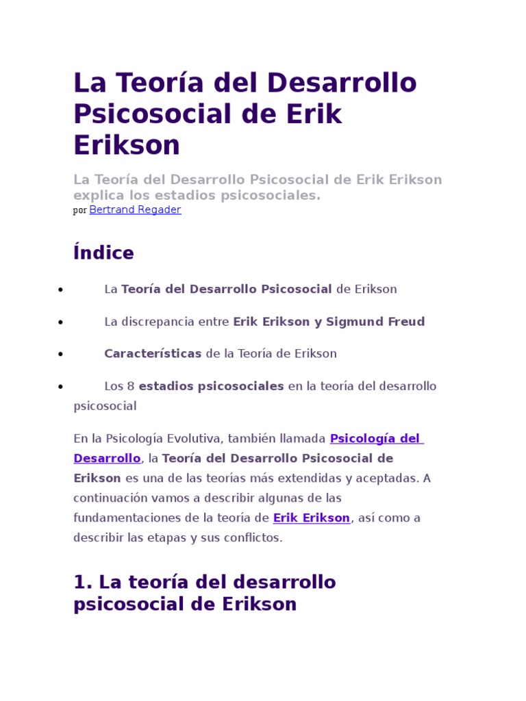 La Teoría Del Desarrollo Psicosocial de Erik Erikson | PDF | Sigmund Freud | Sicología