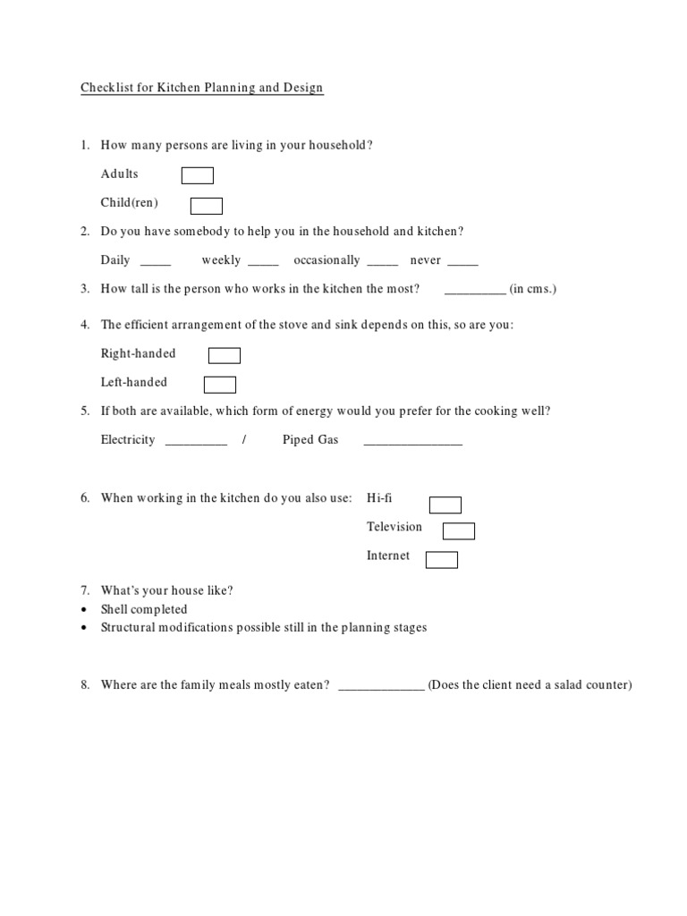 Kitchen Planning and Design Checklist | PDF | Countertop | Kitchen
