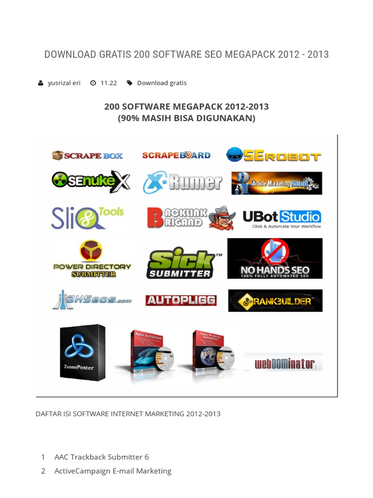 Download 200 Seo Software Megapack 2012 2013 Pdf