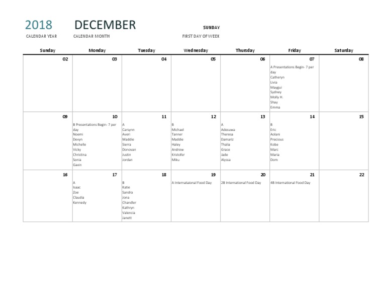 Presentation Calendar 4a and 4b | PDF