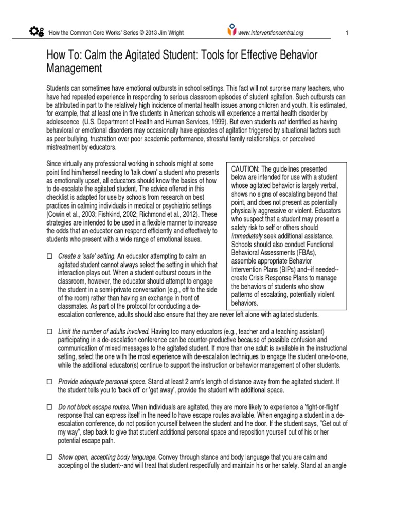How To Calm The Agitated Student Intervention Central | PDF | Body ...