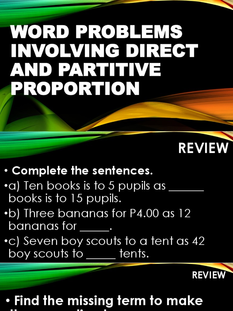 Word Problems Involving Direct, Partitive and Inverse | PDF | Teaching ...