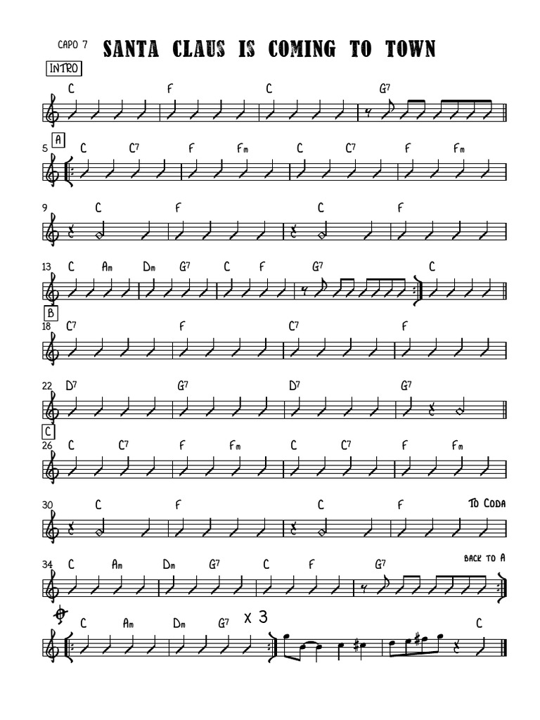 Santa Claus Is Coming To Town - Guitar Chords Capo | PDF | Elements Of ...