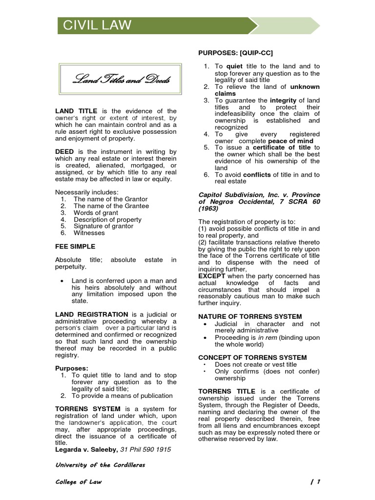 Land Titles and Deeds | PDF | Title (Property) | Deed