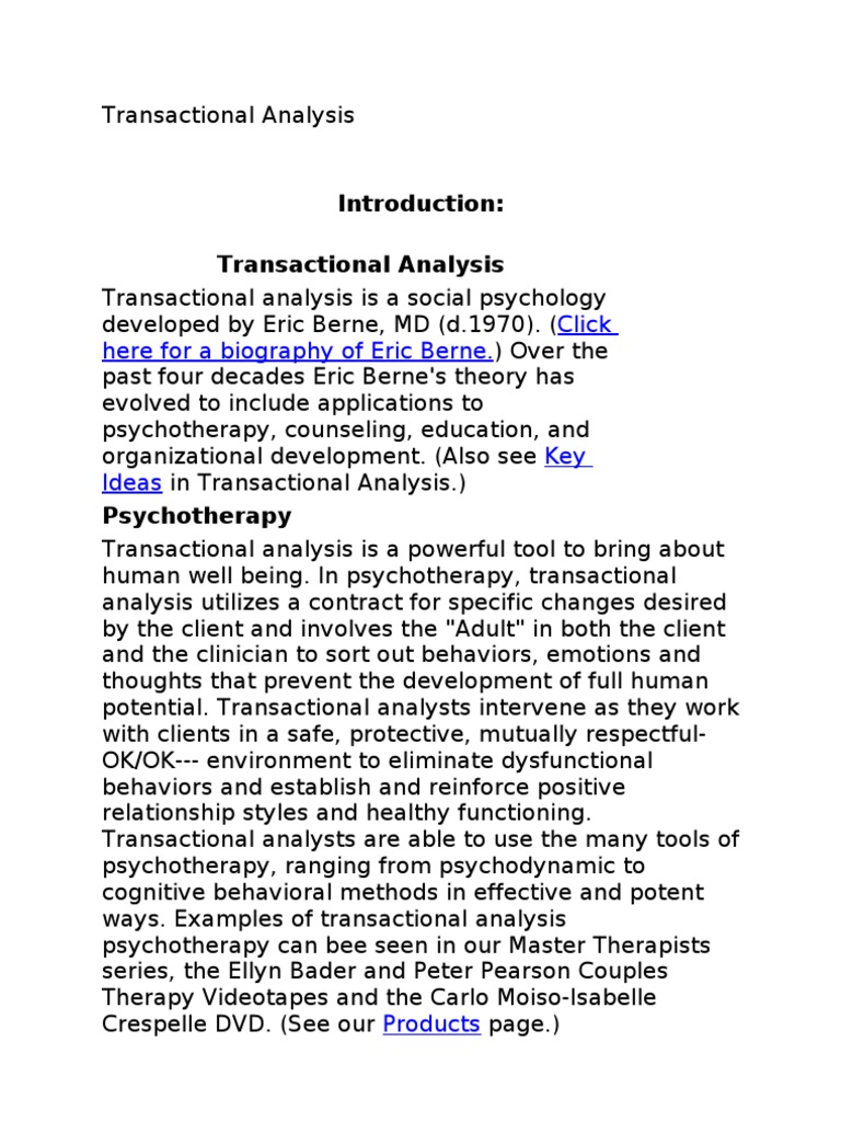 Transactional Analysis Overview | PDF | Psychotherapy | Metaphysics Of Mind