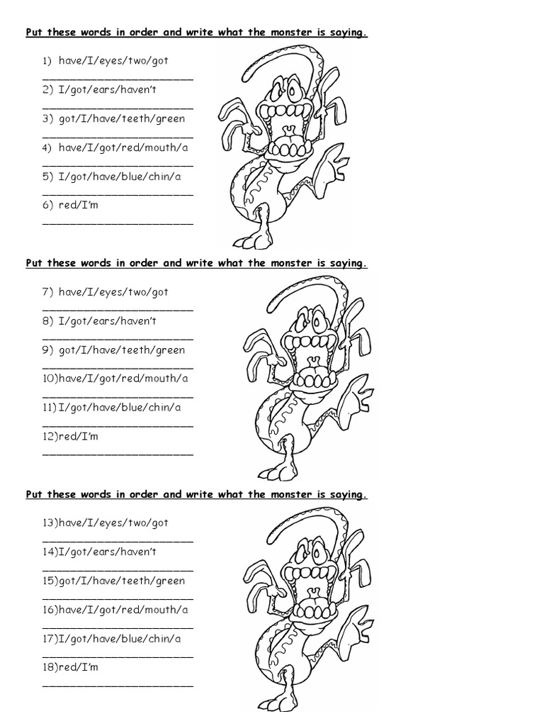 Put These Words in Order and Write What The Monster Is Saying | PDF