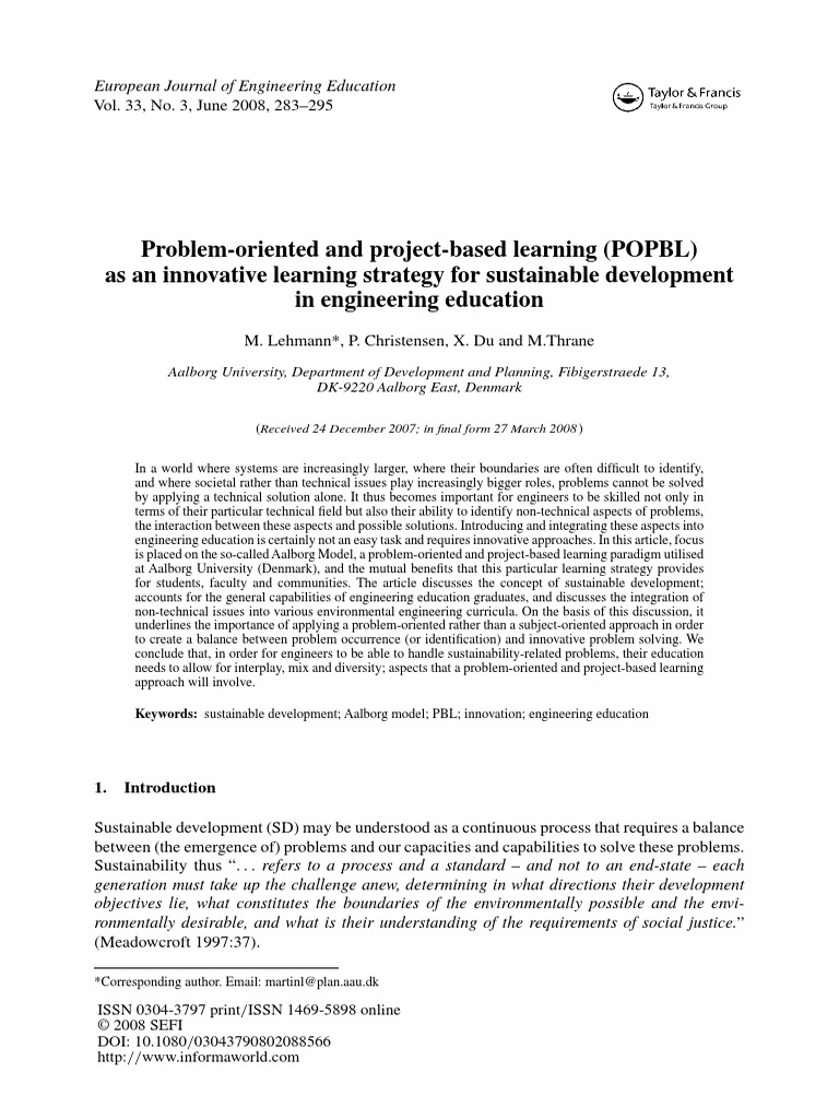 Problem-Oriented and Project-Based Learning (POPBL) As An Innovative ...