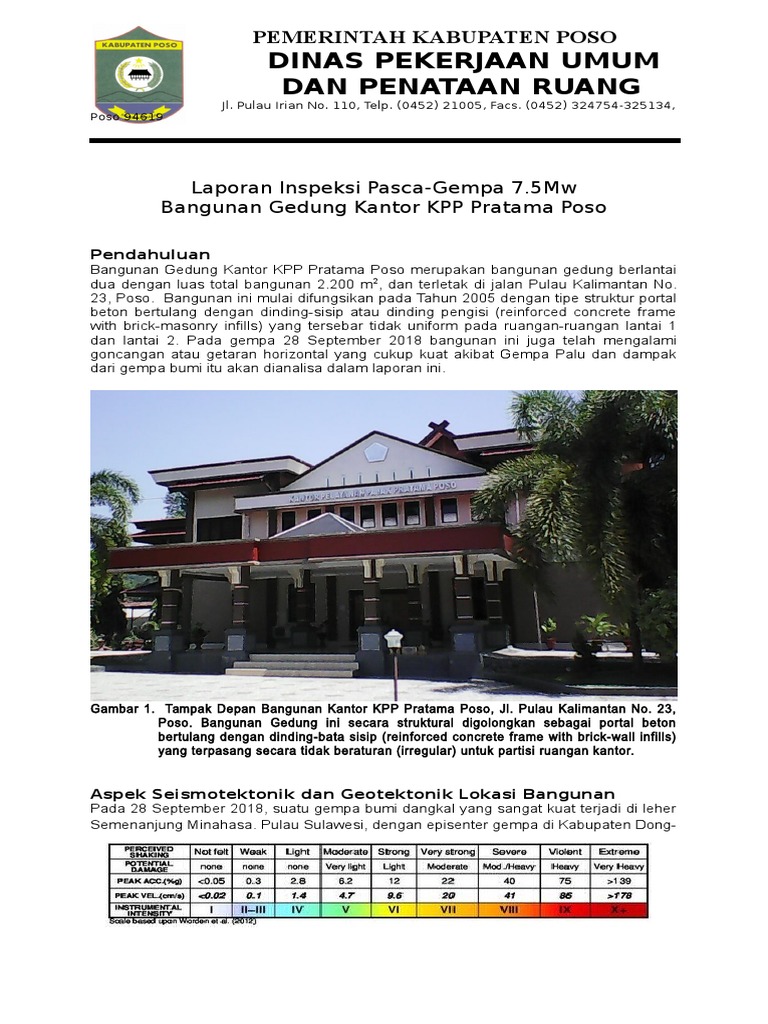 Laporan Inspeksi Bangunan Pasca-Gempa Palu 7.5Mw - KPP Pratama Poso | PDF