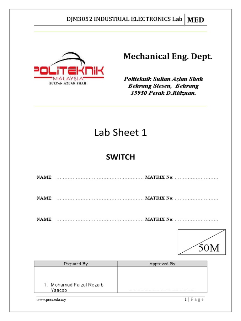 Labsheet 1 SWITCH | PDF | Switch | Electromagnetism