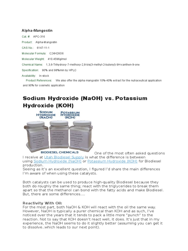 Sodium Hydroxide (Naoh) vs. Potassium Hydroxide (Koh) : Alpha-Mangostin ...