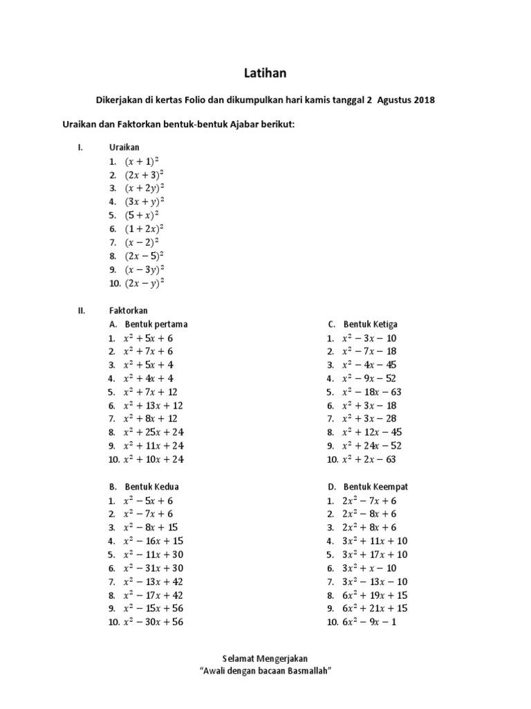 Latihan Pemfaktoran | PDF