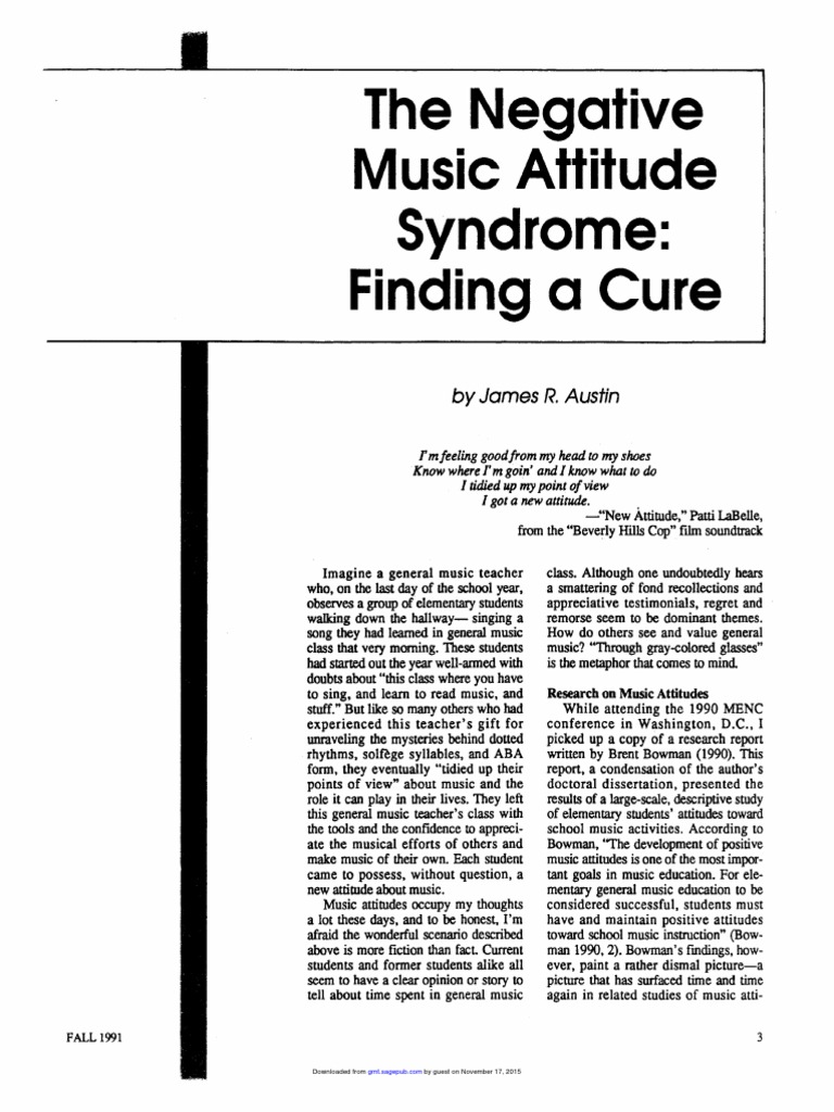 The Negative Music Attitude Syndrome: Finding A Cure: James Austin ...