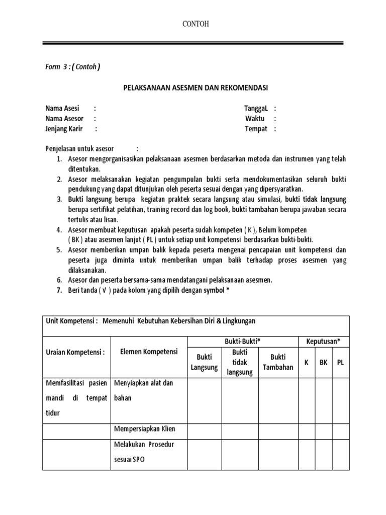 Form 3 Pelaksanaan Asesmen Dan Rekomendasi Revisi | PDF