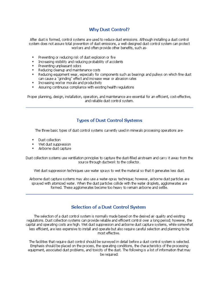 Why Dust Control | PDF | Duct (Flow) | Drop (Liquid)