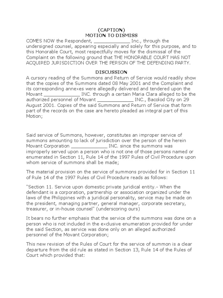 Format For Motions | PDF | Summons | Complaint