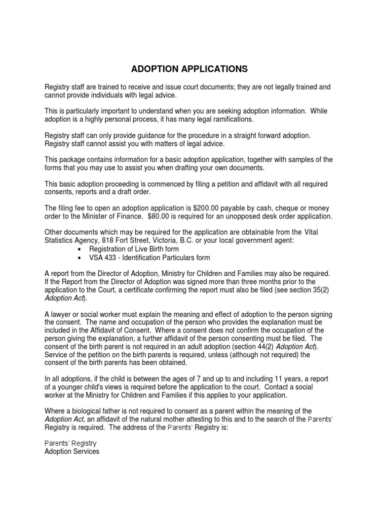 Basic Adoption Application Guide | PDF | Affidavit | Adoption
