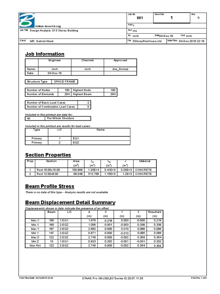 Seismic Staad Results Three Storey Residential | PDF | Beam (Structure) | Continuum Mechanics