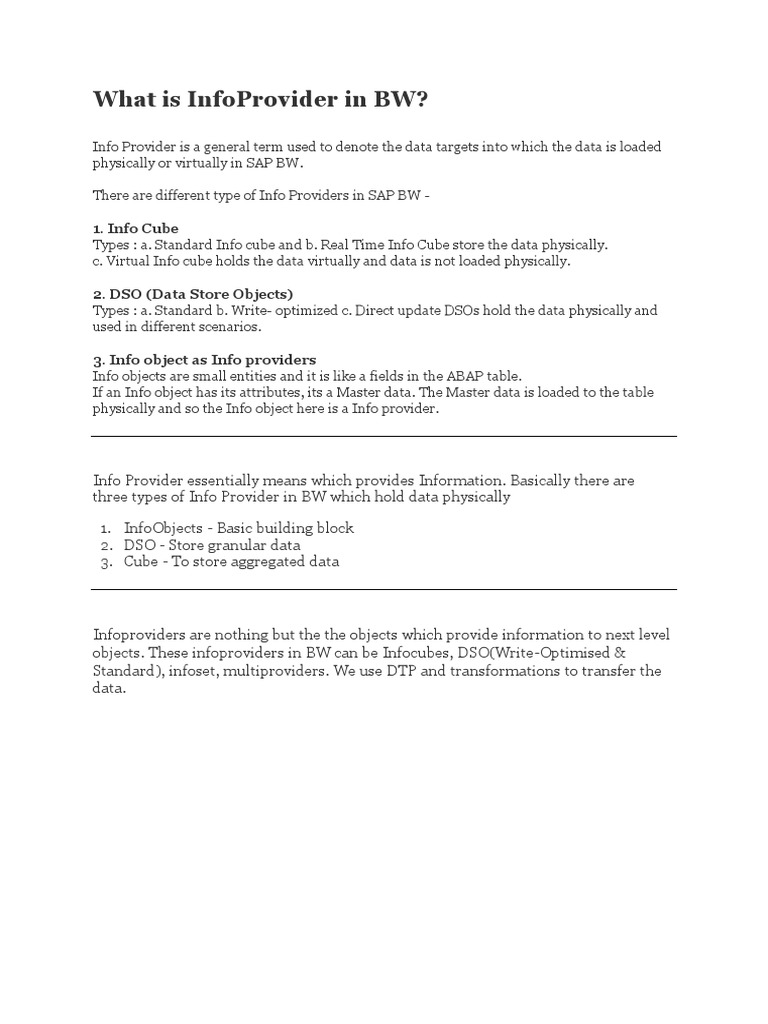 What Is InfoProvider in BW | PDF | Software Engineering | Information ...