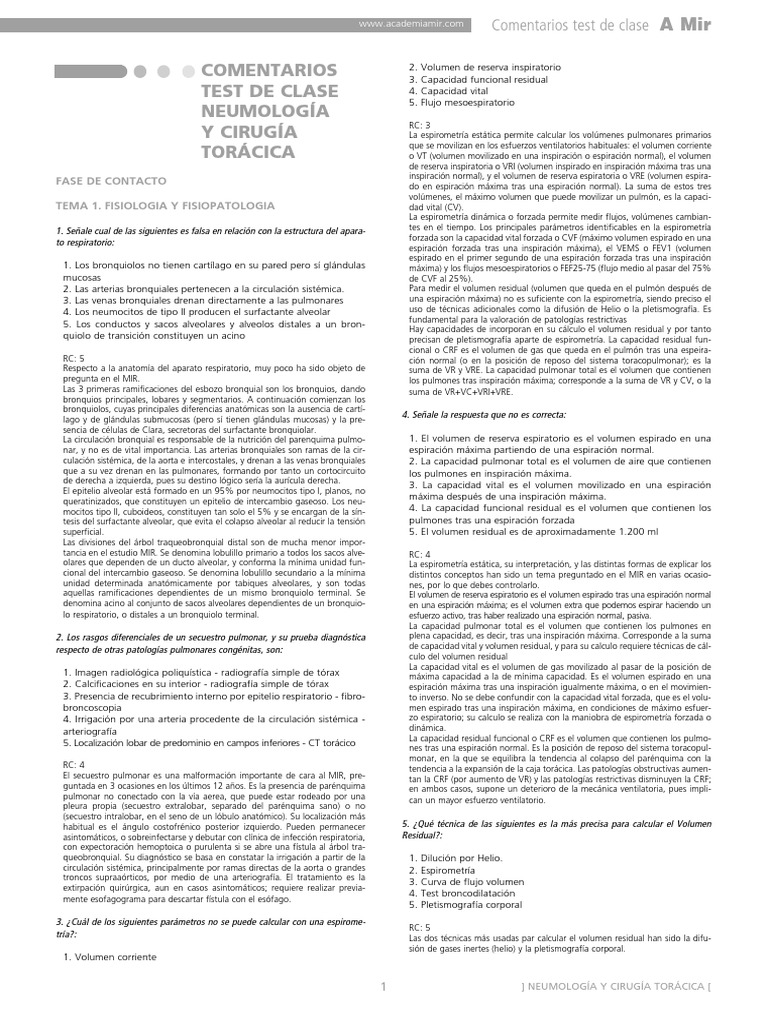 Neumologia Test | PDF | Pulmón | Sistema respiratorio