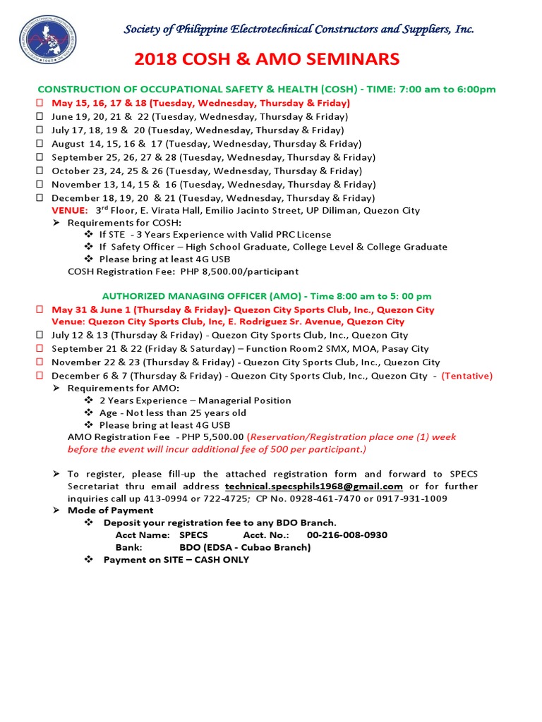 2018 Cosh & Amo Seminars: Society of Philippine Electrotechnical ...
