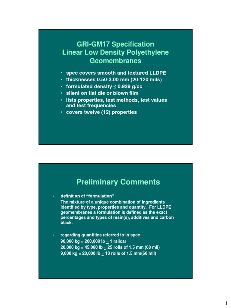 GRI-GM17 Specification Linear Low Density Polyethylene Geomembranes ...