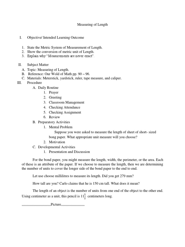 Lesson Plan Measuring of Length | PDF | Metre | Kilometre