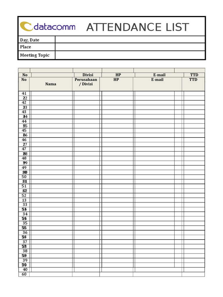Attendance List - ENG | PDF