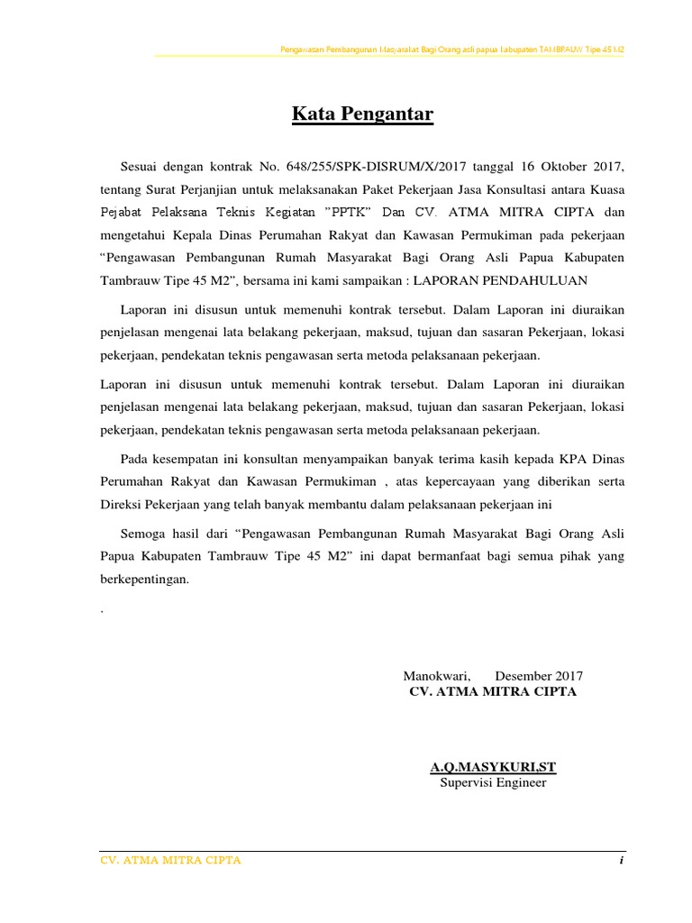 Kata Pengantar Laporan Pendahuluan Pdf