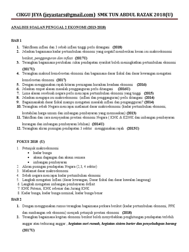 Analisis Soalan Penggal 2 Ulangan 2018 | PDF