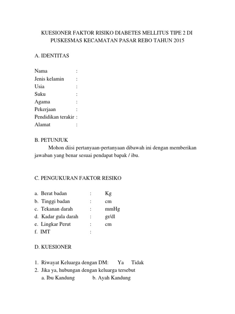 Kuesioner Faktor Risiko Diabetes Mellitus Tipe 2 | PDF
