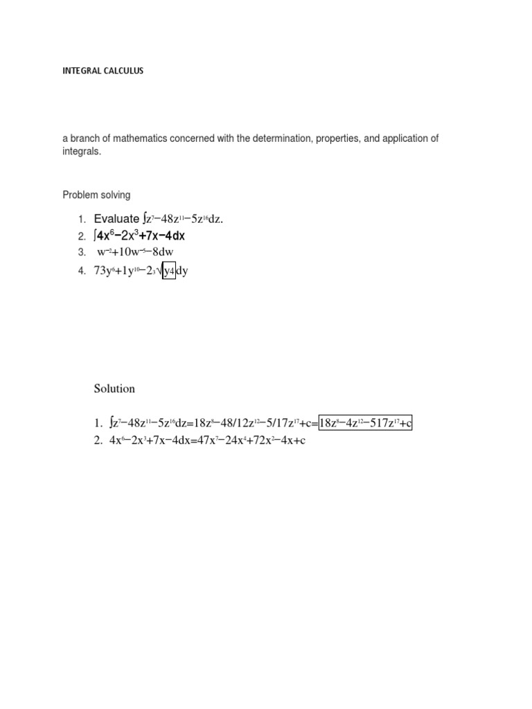 Solving Problems Involving Indefinite Integrals of Polynomial, Rational ...