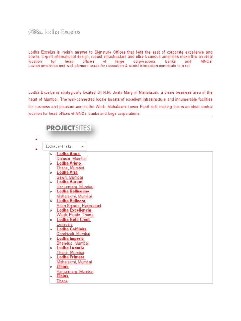 Lodha Excelus: Prime Office Space in Mahalaxmi | PDF | Mumbai ...