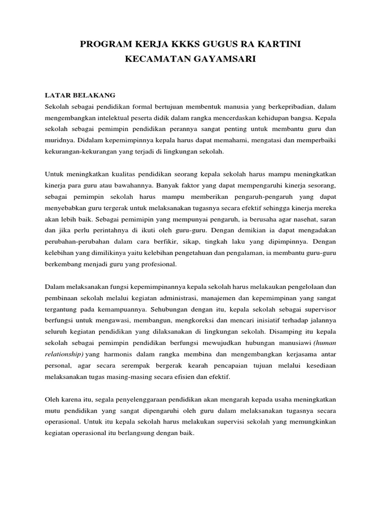 Program Kerja Kkks Gugus Ra Kartini | PDF