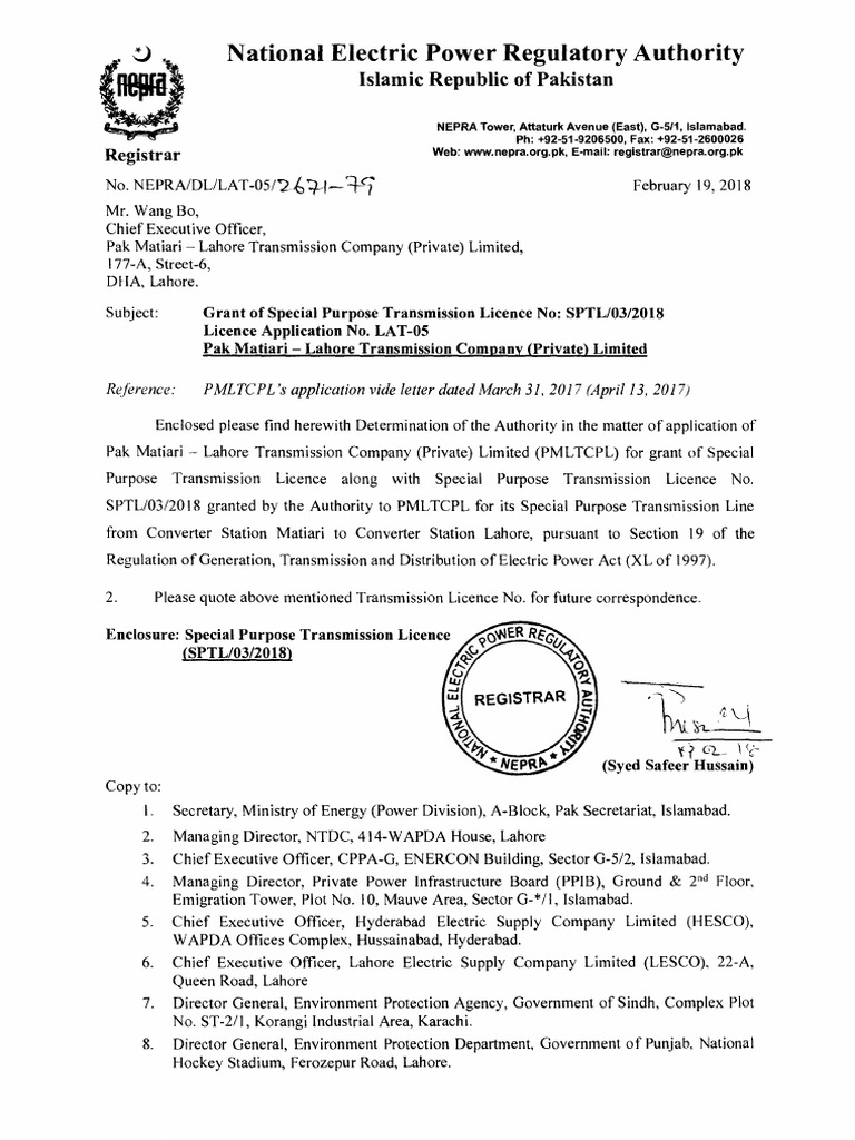LAT-05 GL Pak Matiari Lahore Transmission Company 19-02-2018 | PDF | Electric Power Transmission ...