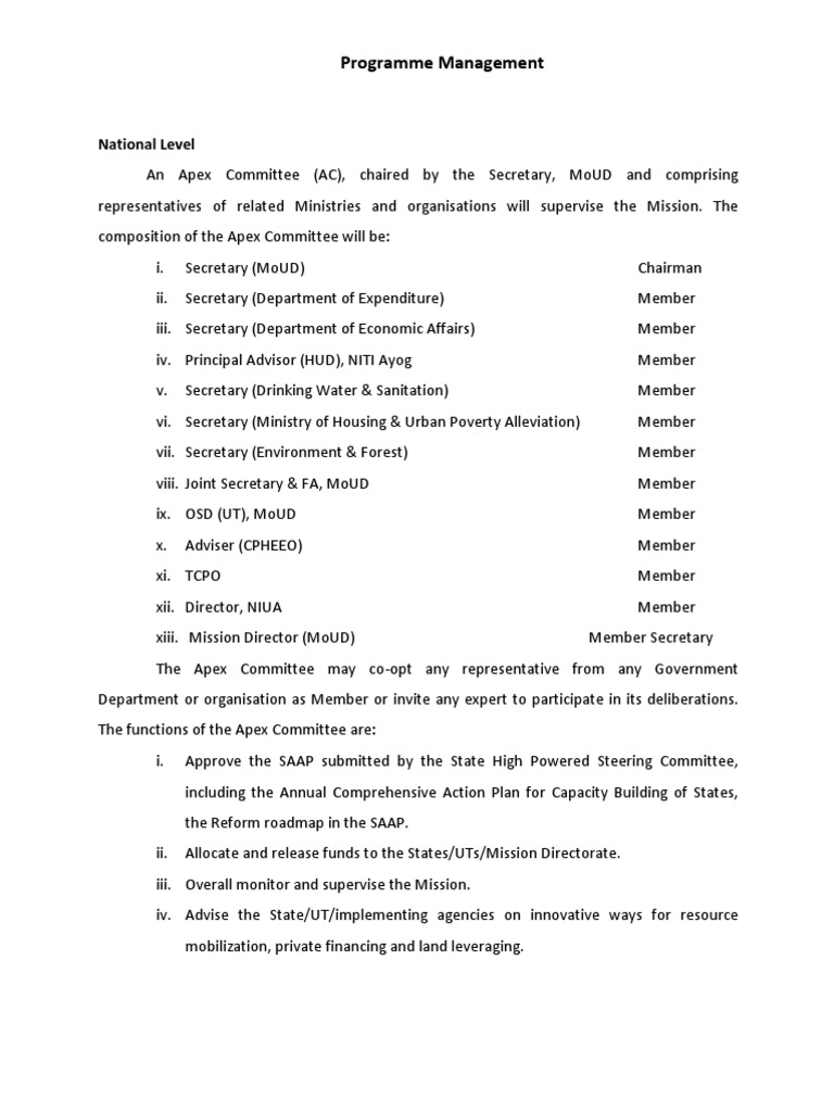 Programme Management - City Level | PDF | Fresh Water | Water And Politics