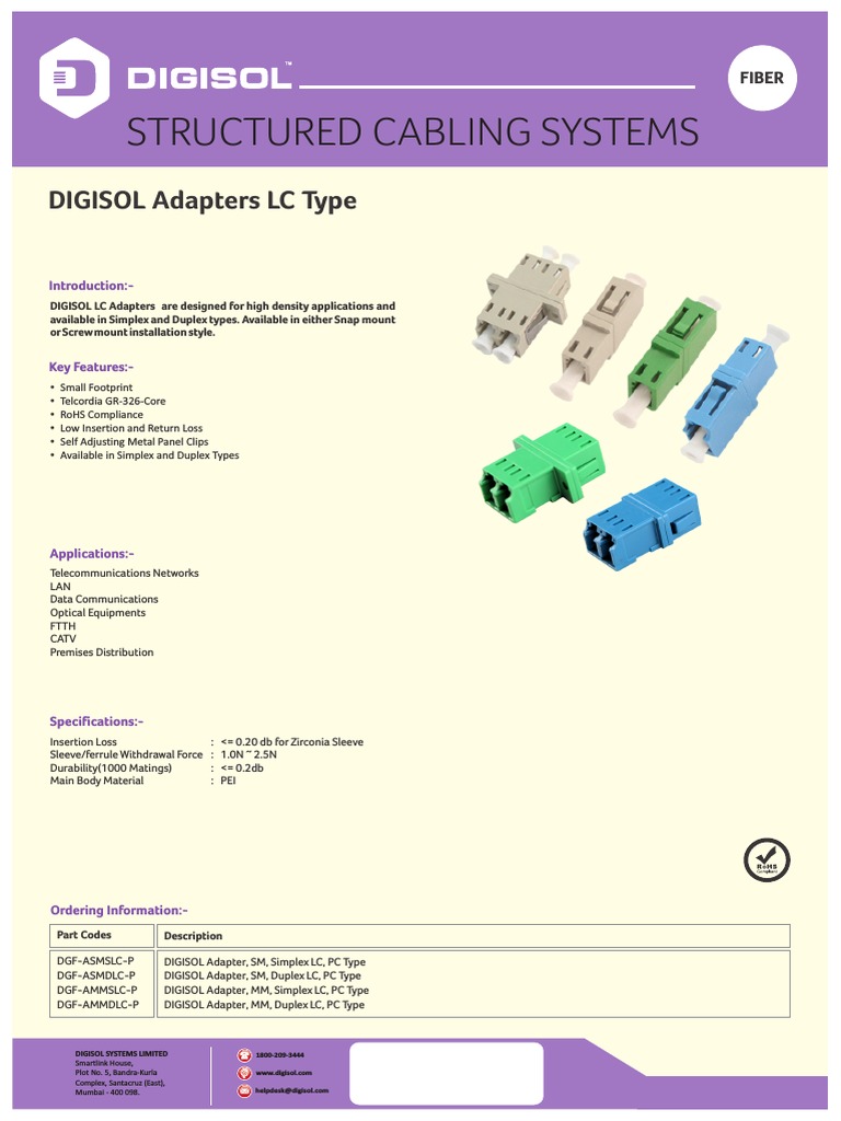 Fiber LC Adapter Common Datasheet | PDF