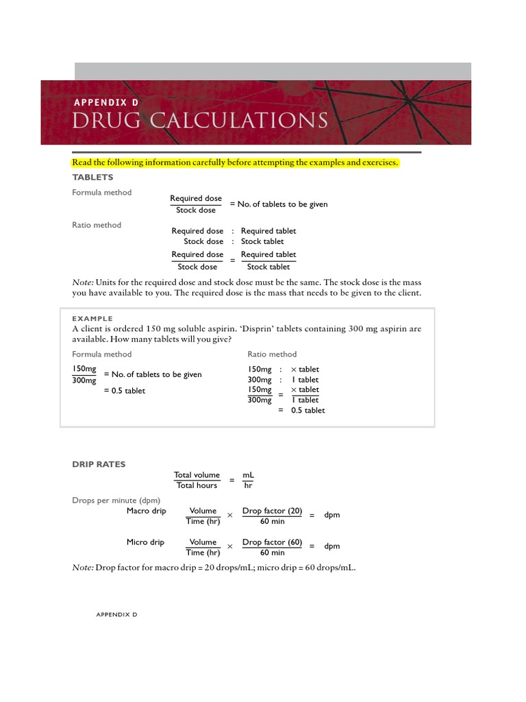 Drug Calculations: Appendix D Appendix D | PDF | Dose (Biochemistry ...