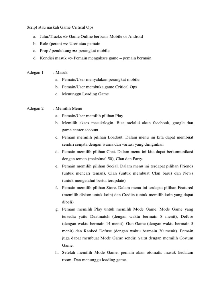 Script Atau Naskah Game Critical Ops | PDF | Game & Aktivitas