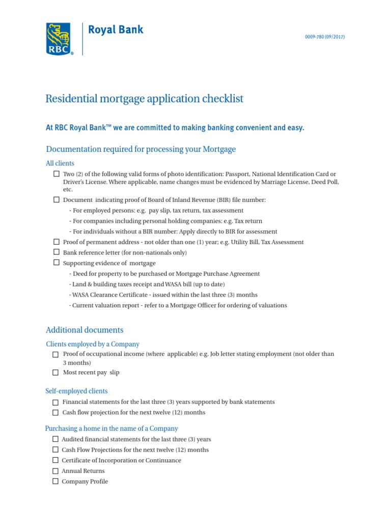 TT Residential Mortgage Checklist | PDF | Identity Document | Taxes