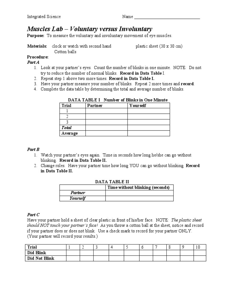 Muscles Lab - Voluntary Versus Involuntary: Part A | PDF | Muscle