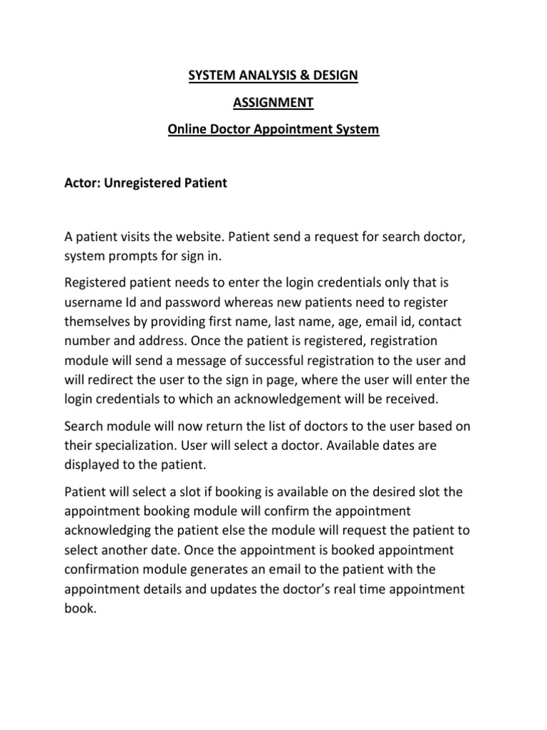 System Analysis & Design Assignment Online Doctor Appointment System | PDF | User (Computing ...